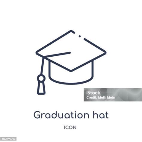 교육 개요 컬렉션에서 선형 졸업 모자 아이콘입니다 얇은 라인 졸업 모자 벡터 흰색 배경에 고립입니다 졸업 모자 유행 삽화 교육에 대한 스톡 벡터 아트 및 기타 이미지