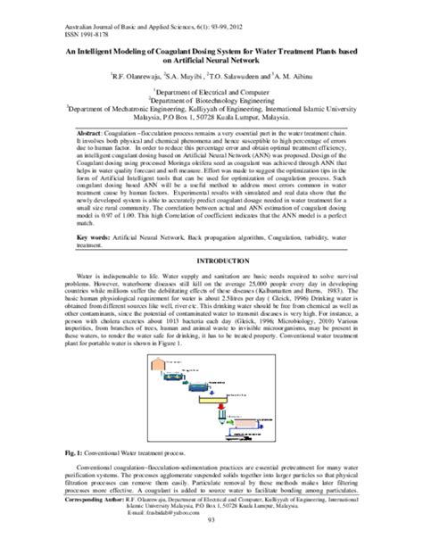 Pdf An Intelligent Modeling Of Coagulant Dosing System For Water