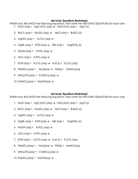 Net Ionic Equations Advanced Chem Worksheet 10 4 Answer Key Tessshebaylo