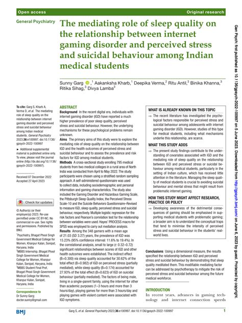 Pdf The Mediating Role Of Sleep Quality On The Relationship Between