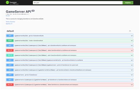 swagger for gameserver api thundernetes
