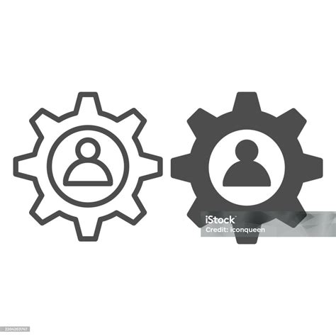 사용자 프로필 라인과 솔리드 아이콘이있는 톱니 바퀴 기어 수리 서비스 개념 벡터 그래픽입니다 사용자 정의 설정 로그온 흰색 배경 모바일 또는 웹 디자인용 개요 스타일 아이콘