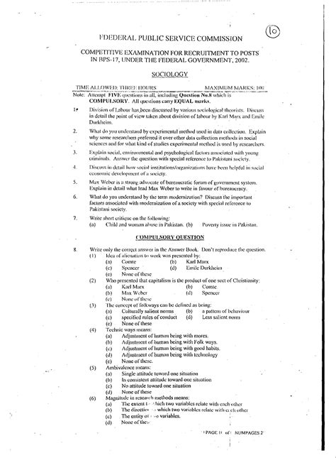Sociology Css Past Paper