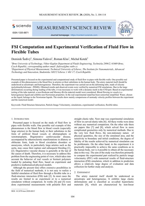 Pdf Fsi Computation And Experimental Verification Of Fluid Flow In