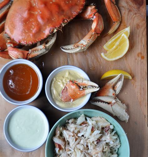 Fresh Dungeness Crab With Three Dipping Sauces Garlic Clarified Butter