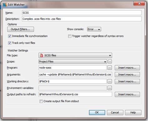Nodejs Sass Filewatcher For Webstorm Stack Overflow