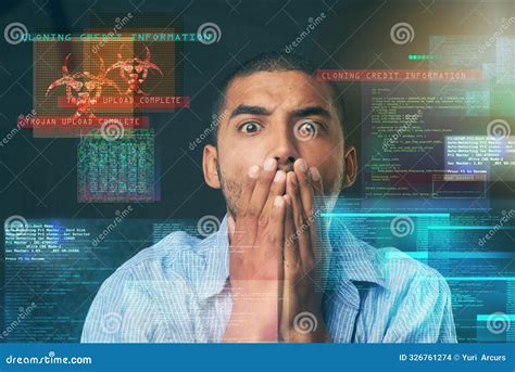 Hologram Disaster And Man With Risk Or Crisis For Coding Website