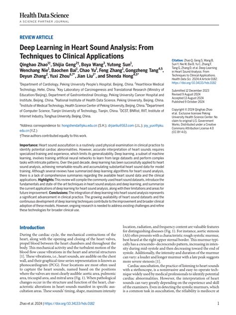Pdf Deep Learning In Heart Sound Analysis From Techniques To Clinical Applications