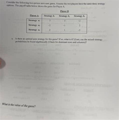 Solved Consider The Following Two Person Zero Sum Game