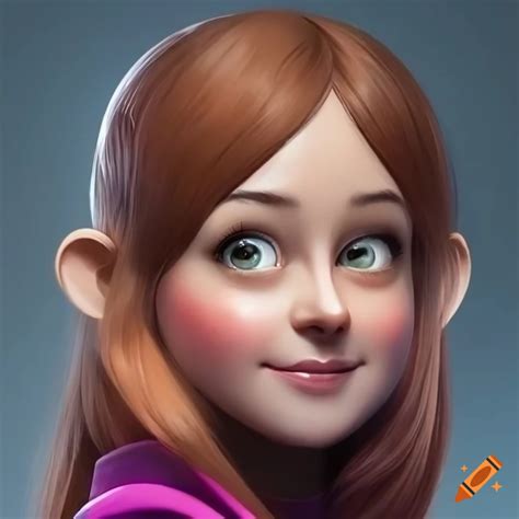Detailed Portrait Of Mabel Pines Transforming Into A Cartoon