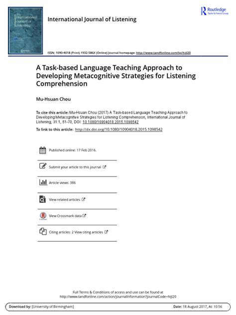 A Task Based Language Teaching Approach To Developing Metacognitive