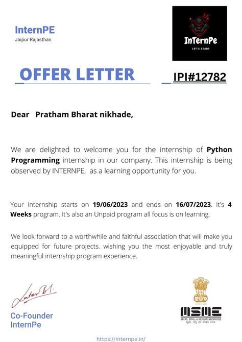 Pratham Nikhade On Linkedin Glad To Share That I Have Got An