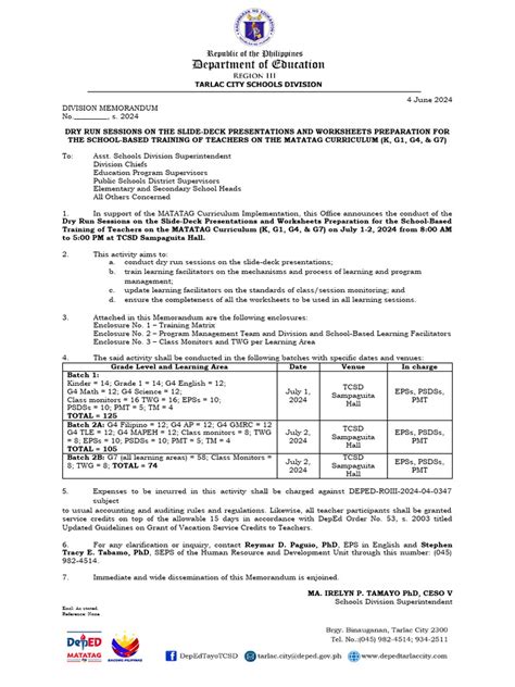 Memo School Based Matatag Dry Run Pdf