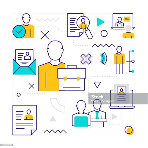 채용 관련 라인 스타일 배너 디자인 웹 페이지 헤드 라인 브로셔 연례 보고서 및 책 표지 개념에 대한 스톡 벡터 아트 및 기타 이미지 Istock
