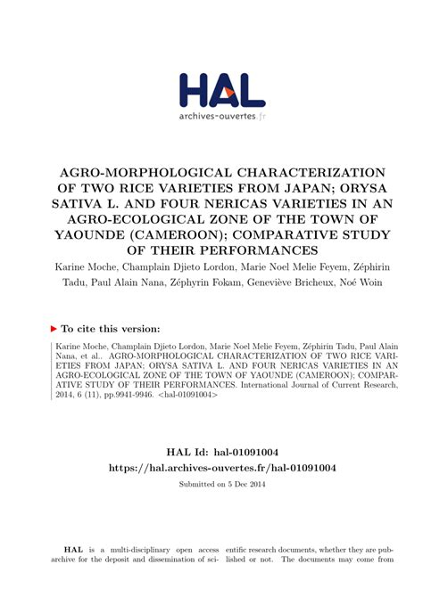 Pdf Agro Morphological Characterization Of Two Rice Varieties From Japan Orysa Sativa L And