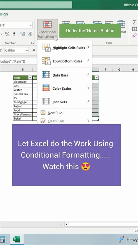 Conditional Formatting On Excel Budget Spreadsheet