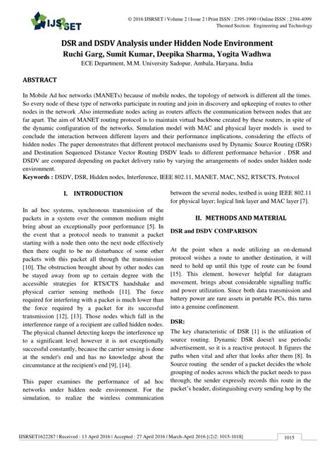 Pdf Dsr And Dsdv Analysis Under Hidden Node