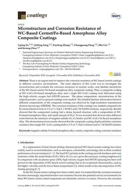 Pdf Microstructure And Corrosion Resistance Of Wc Based Cermet Fe Based Amorphous Alloy