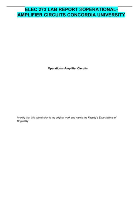 Elec 273 Lab Report 3 Operational Amplifier Circuits Concordia