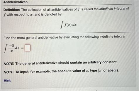 Solved Definition The Collection Of All Antiderivatives Of