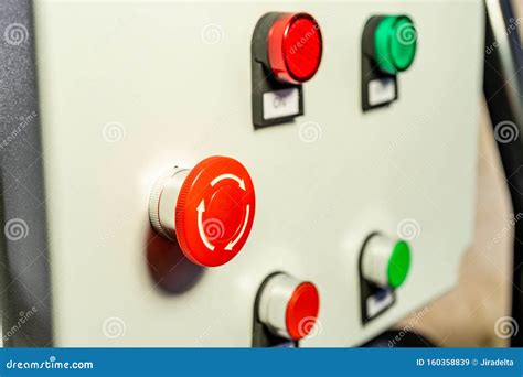 Red Emergency Reset Button On Electric Control Box Stock Image Image