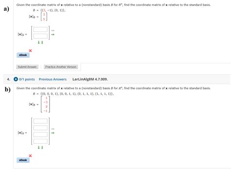 solved a given the coordinate matrix of x relative to a