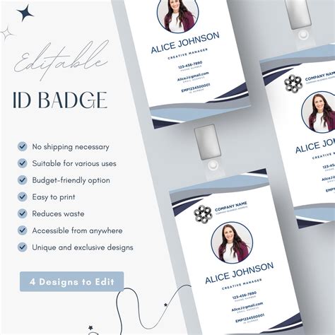 Id Badge Template Work Badge Photo Id Card Employee Name Badge Identification Card Custom