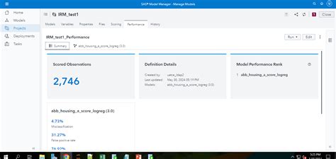 sas model manager performance monitoring report show roc but does not