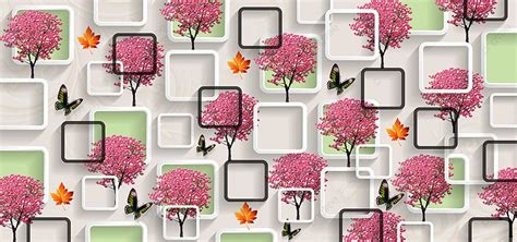 Luxury Home Interior Wall Background 3d Trianlge Shape With Tree And Butterfly Home Interior