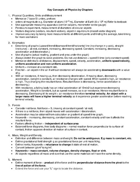 Physics Fundamentals Key Concepts Of Physics By Chapters Physical Quantities Units And Studocu