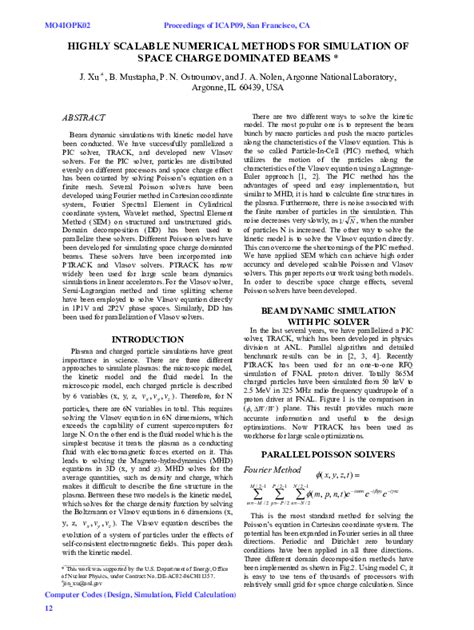 Pdf Highly Scalable Numerical Methods For Simulation Of Space Charge Dominated Beams