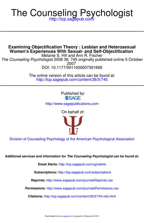 Pdf Examining Objectification Theory Lesbian And Heterosexual Womens Experiences With Sexual