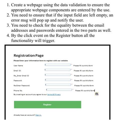 Solved 1 Create A Webpage Using The Data Validation To