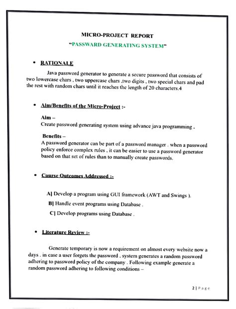 Java Micro Project Report Passward Generating System Rationale Java Password Generator To