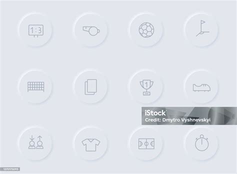 둥근 고무 버튼에 축구 회색 벡터 아이콘 웹 모바일 앱 Ui 디자인 및 프로모션 비즈니스 폴리그래피용 축구 아이콘 세트 계획에 대한 스톡 벡터 아트 및 기타 이미지 Istock
