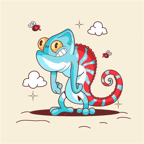 손으로 그린 만화 카멜레온 그림 무료 벡터