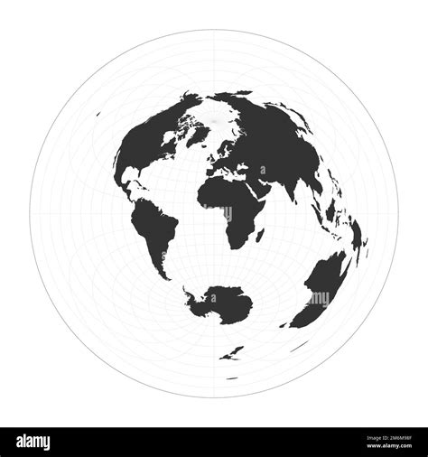 Map Of The World Azimuthal Equidistant Projection Globe With Latitude And Longitude Net World