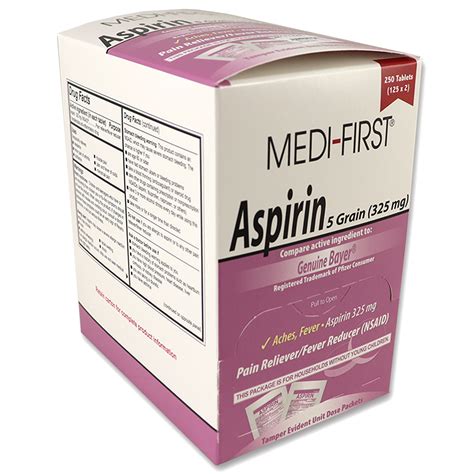 Aspirin 250 Tablets Per Box 125 Packets Of 2 Tabs Each Wholesale