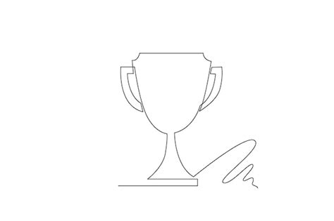 승자의 간단한 선 그리기입니다 트로피와 우승 축하를 위한 한 줄 삽화 프리미엄 벡터