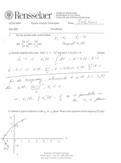 Final Exam Solutions For Systems Analysis Techniques Ecse 6400 Docsity