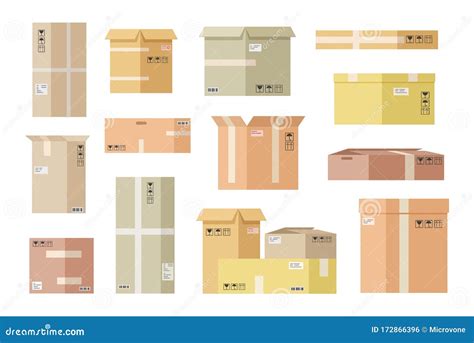 Flat Cardboard Boxes Open Paper Box Shipping Package Crate Carton Delivery And Post Cargo