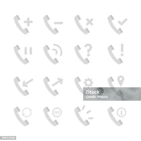 레트로 회색 전화 수신기 아이콘 세트입니다 개념의 수신 발신 서비스 전화 센터 백업 설정 지원 연락 둥글게 정보 휴대폰 Ui