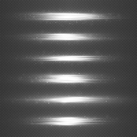 흰색 수평 렌즈 플레어 레이저 빔 세트 프리미엄 벡터