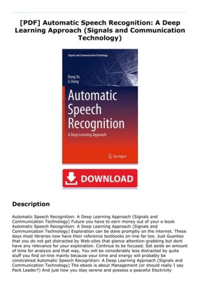 [pdf] Automatic Speech Recognition A Deep Learning Approach Signals And Communication Technology