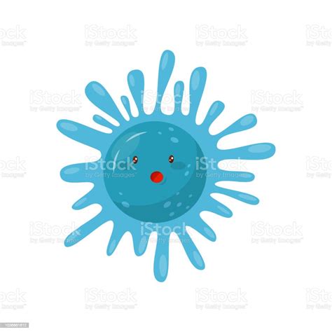 재미 있는 얼굴을 가진 귀여운 블루 미생물 인간 답게 된 박테리아 만화 흰색 배경에 문자 벡터 일러스트 레이 션 건강관리와 의술에 대한 스톡 벡터 아트 및 기타 이미지