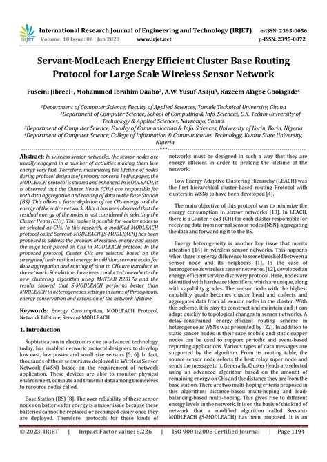 Servant Modleach Energy Efficient Cluster Base Routing Protocol For