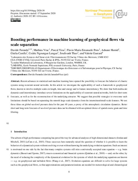 Pdf Boosting Performance In Machine Learning Of Geophysical Flows Via Scale Separation