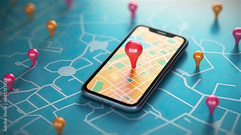 Smartphone With Map 3d Map Pins Gps Navigator Pin Checking Points 3d World Map Icon
