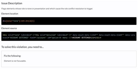 Menu Button MenuLink Causing Axe Warnings Due To Div With Role None Wrapping Each Link