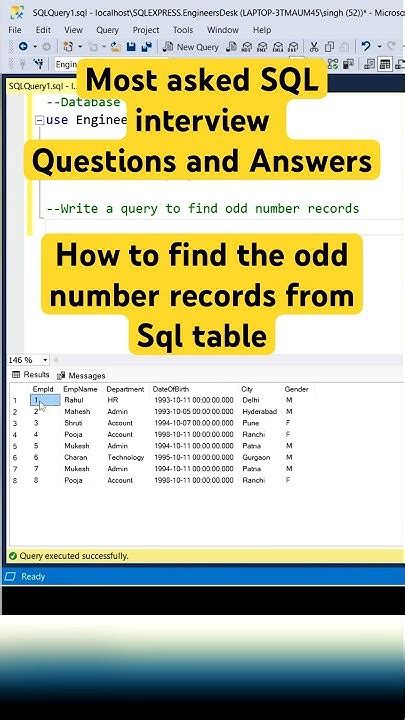 How To Find The Odd Number Records From Sql Table Shorts Sqlqueries Sqlinterview Coding